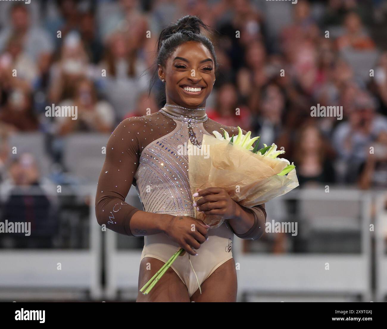 Fort Worth, Texas, USA. June 2, 2024: Simone Biles smiles during the ...