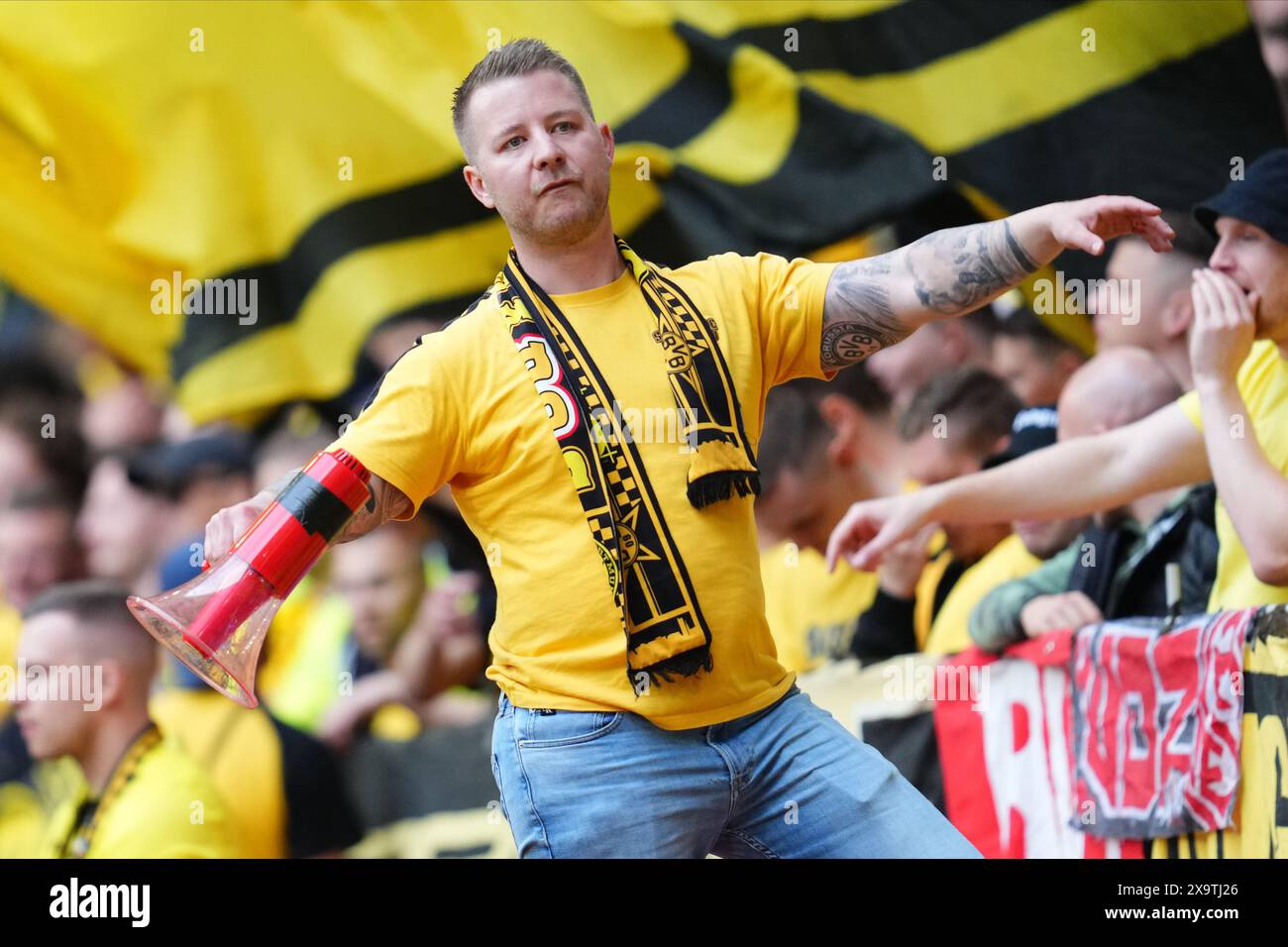 London, UK. 01st June, 2024. Borussia Dortmund's ultra fan during the ...