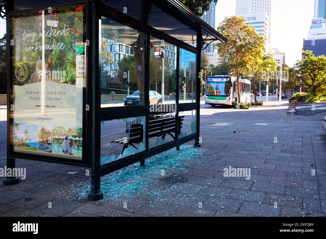 Bus stop vandalism, St. Georges tce, Perth, Western Australia Stock ...