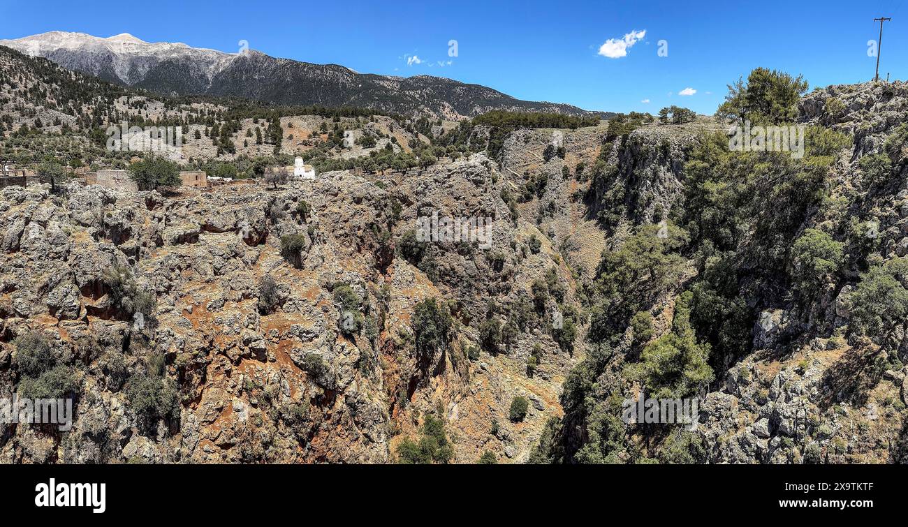View to the northeast from bridge over Aradena gorge to rocks of ...
