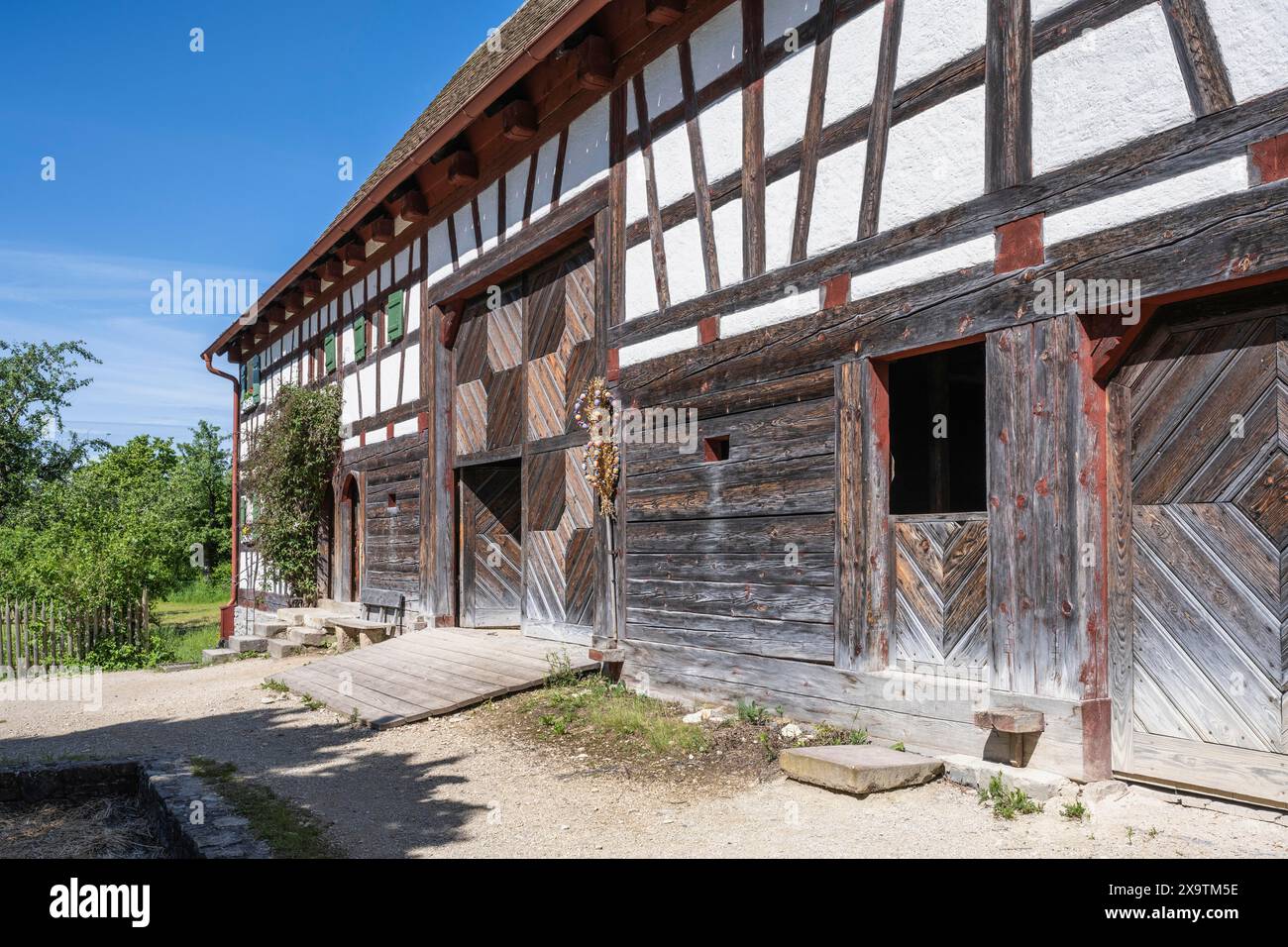 Traditionally built, old farmhouse, half-timbered house, called ...
