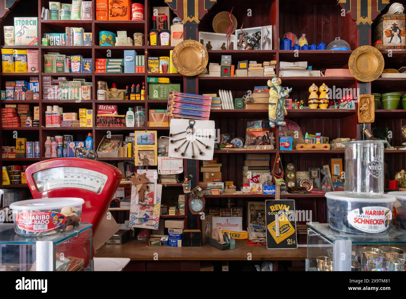 Old, traditional general shop, corner shop, with various shop articles ...