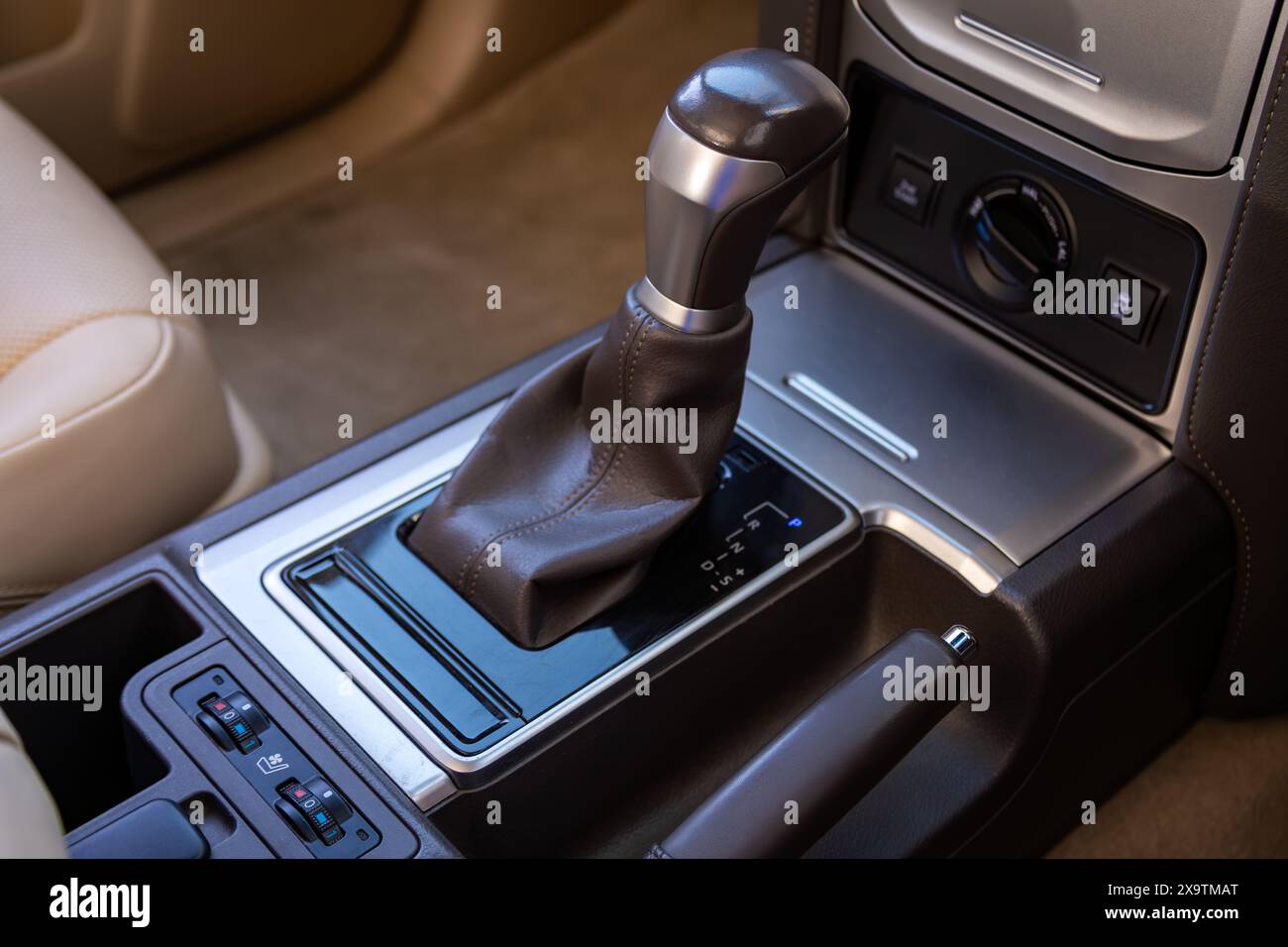 Close up of the manual gearbox transmission handle. Accelerator handle ...