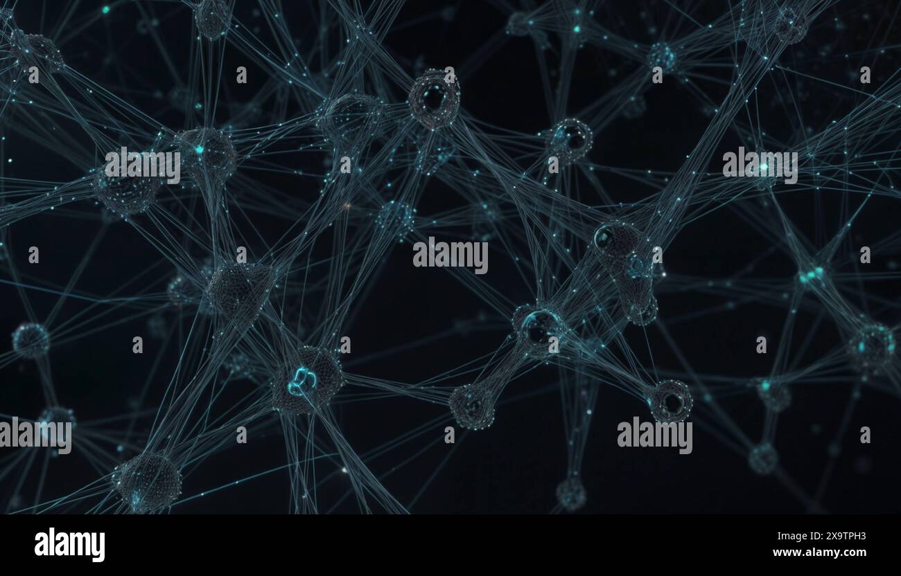 Seamless pattern of neural network connections with blue lighting on ...