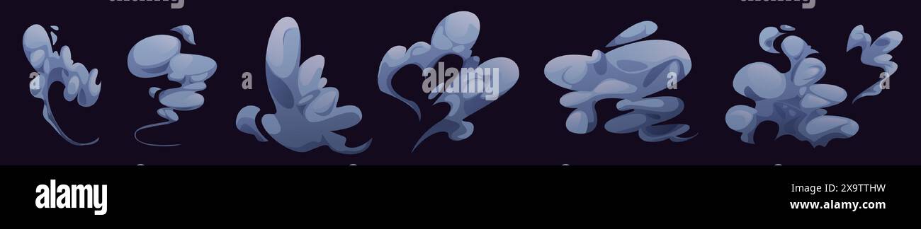 Smoke clouds set isolated on black background. Vector cartoon ...