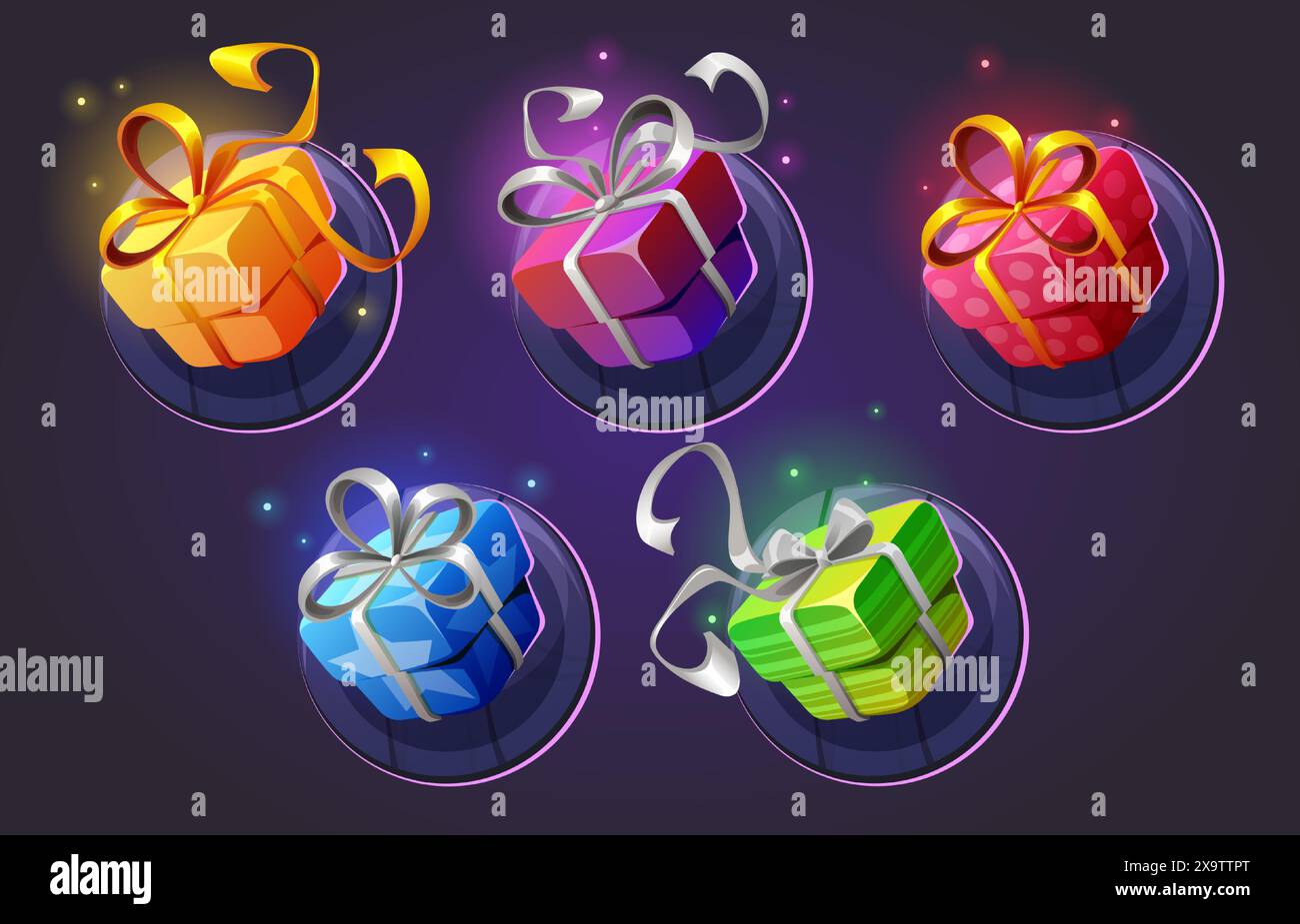 Ui game gift box icon with ribbon cartoon vector. Birthday reward ...