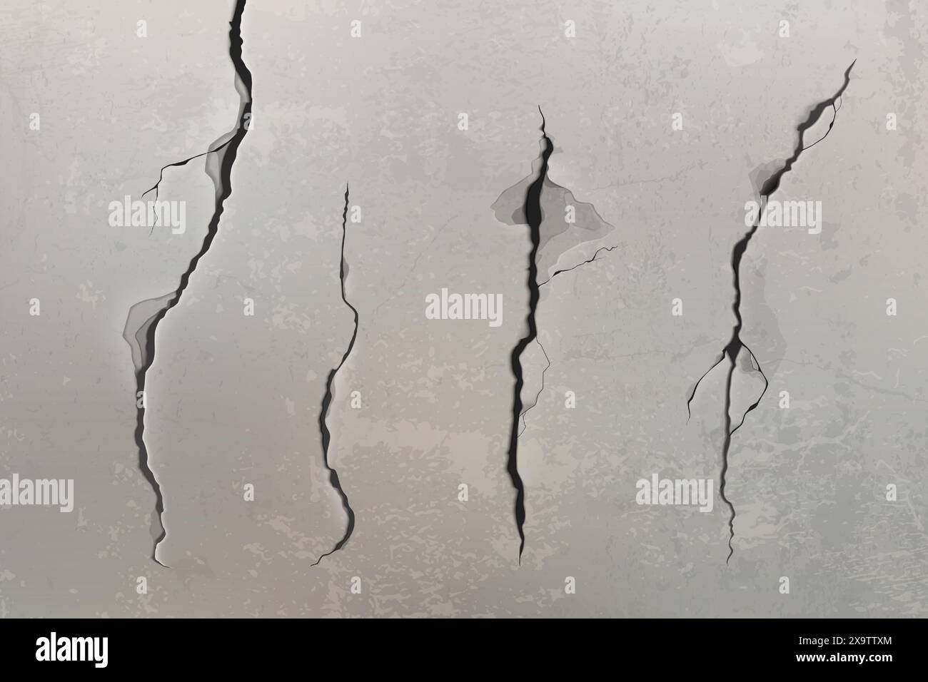 Realistic 3d cracks on grey concrete wall. Vector illustration set of ...