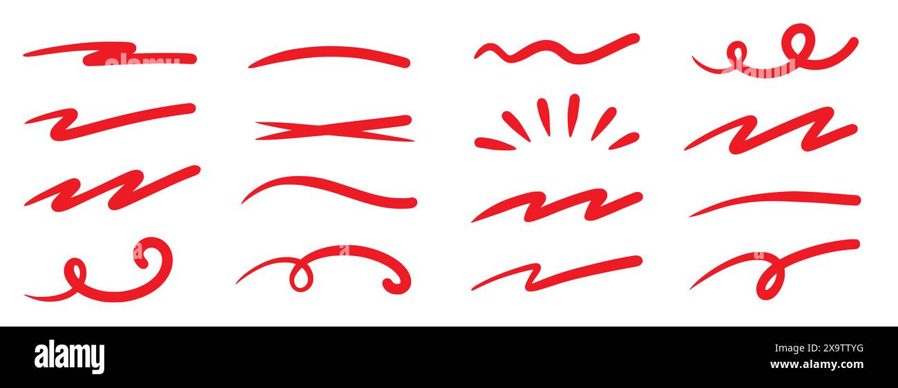 Red squiggle brush scribble underline. Marker pen emphasis highlight ...