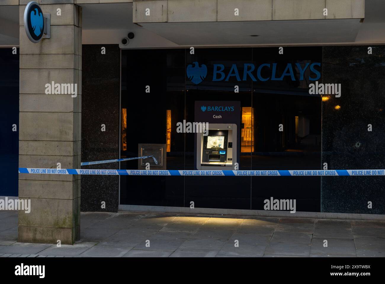 Bolton, UK. 03 JUN, 2024. ATM machine smashed on exterior of Barclays ...