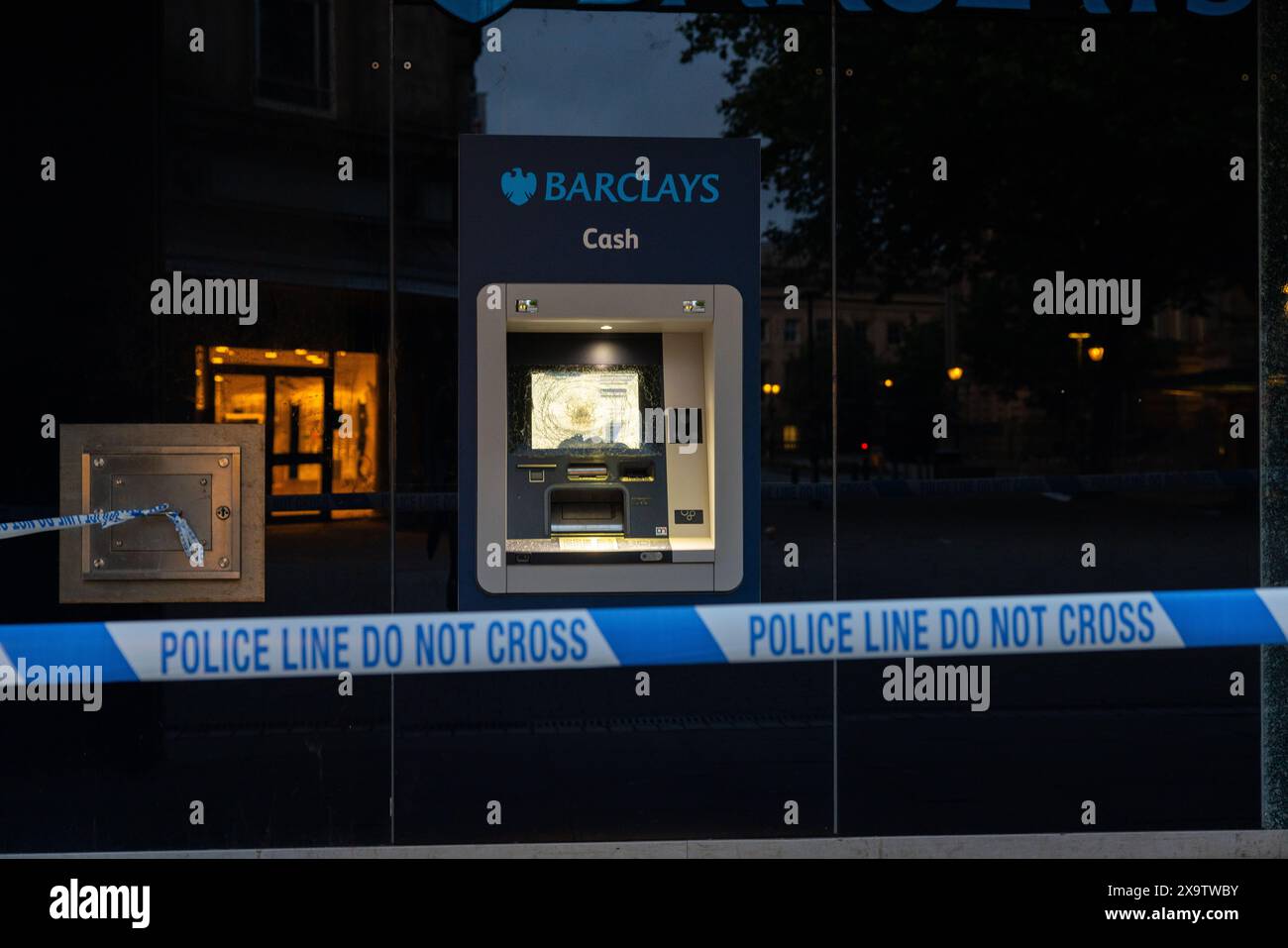 Bolton, UK. 03 JUN, 2024. ATM machine smashed on exterior of Barclays ...