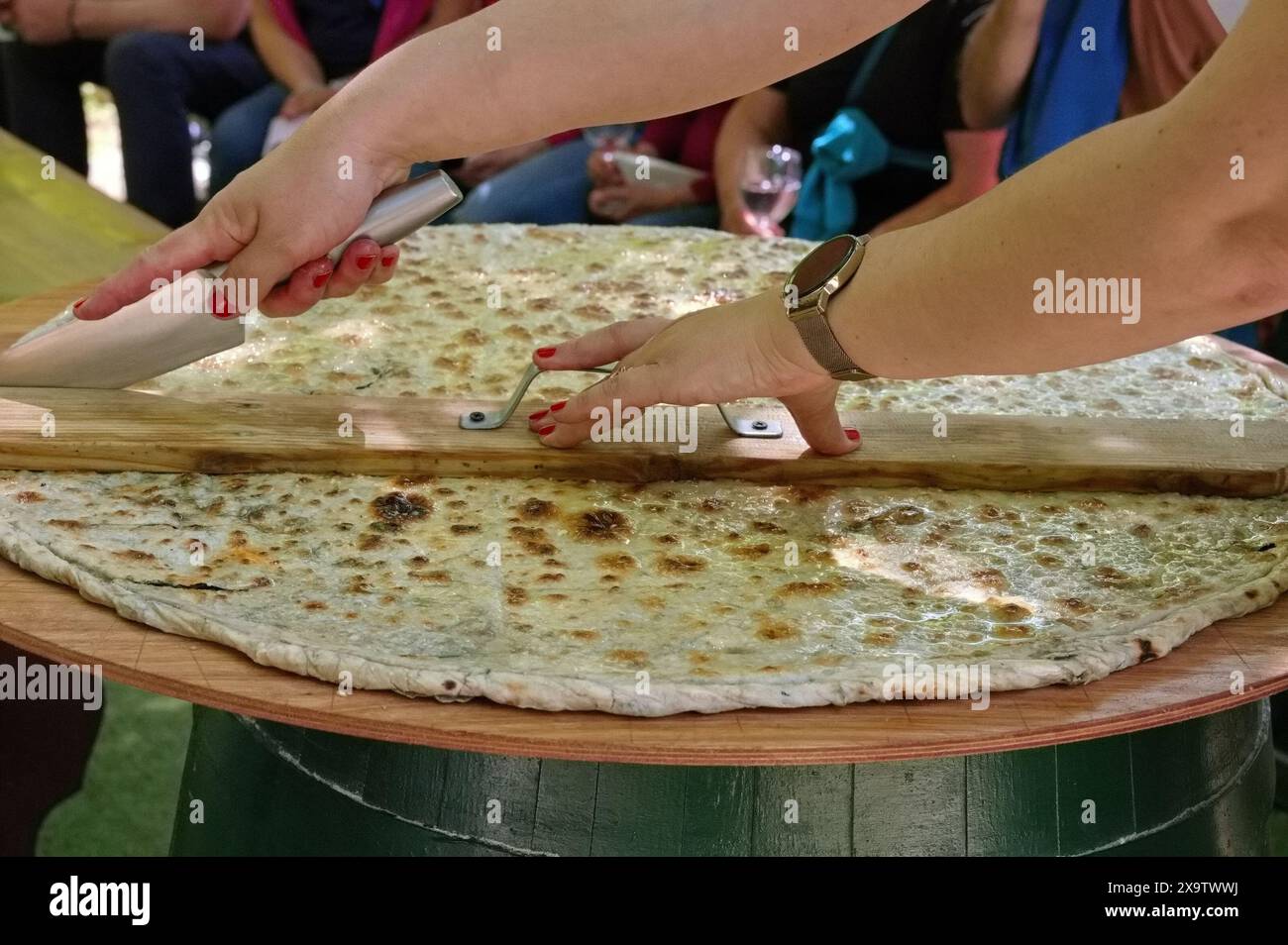 Womans hands cutting pie hi-res stock photography and images - Alamy