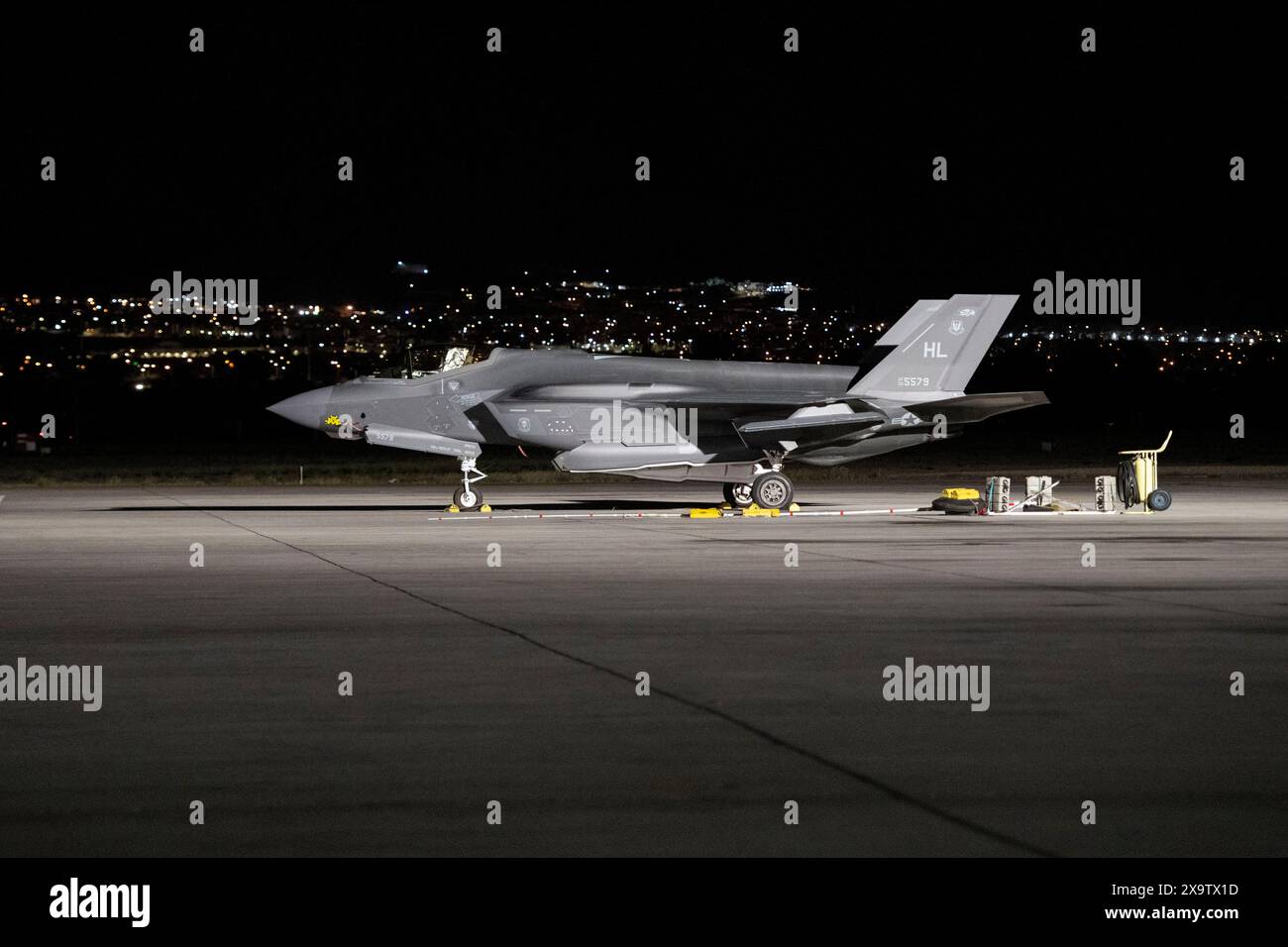A U.S. Air Force F-35A Lightning II is seen on the flightline at Nellis ...