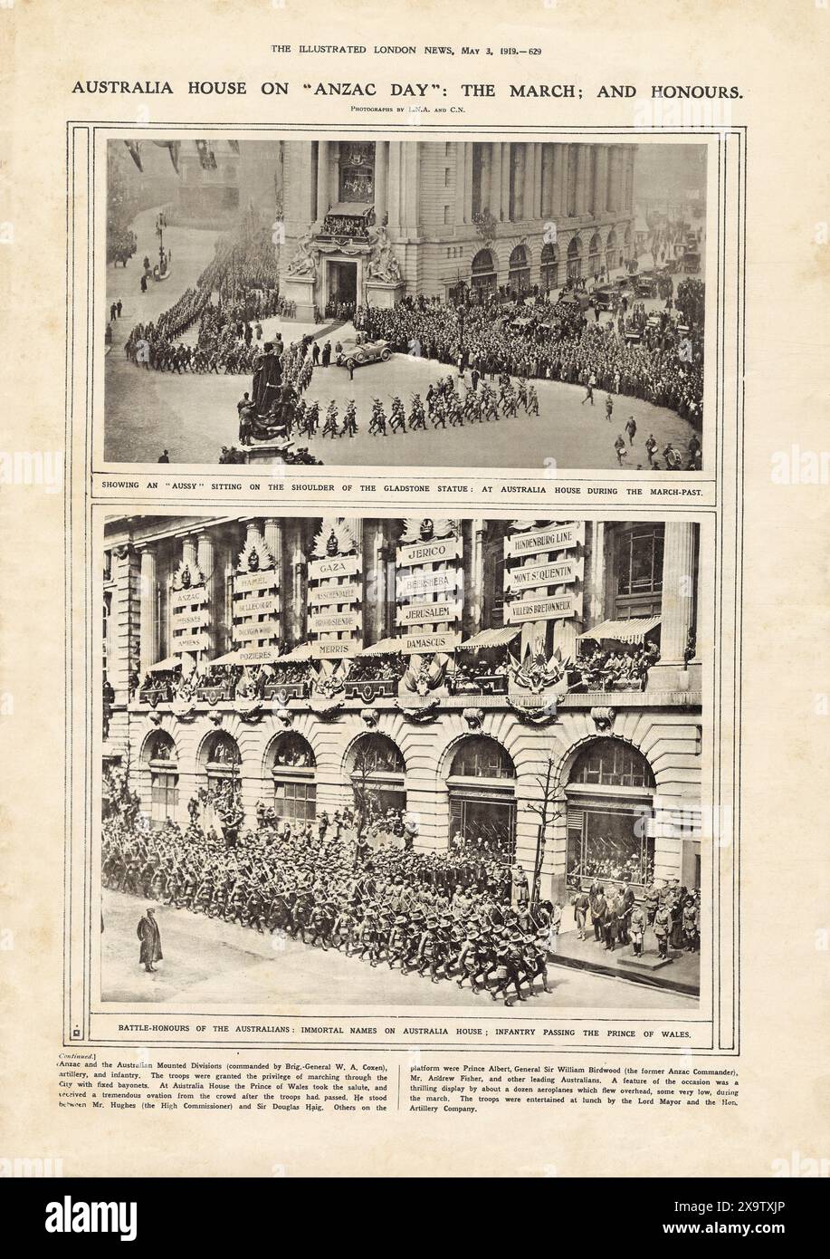 AUSTRALIA HOUSE ON ANZAC DAY: THE MARCH & HONOURS. ILLUSTRATED LONDON ...