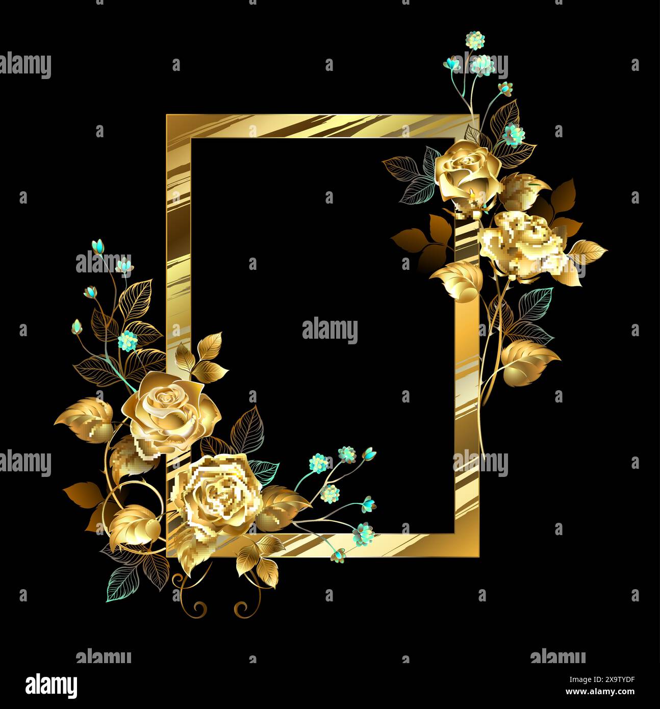 Rectangular gold foil frame decorated with golden, luxurious, sparkling ...