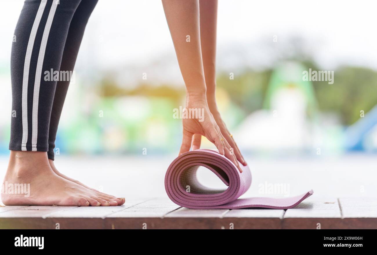 Yoga fitness lifestyle healthy woman relaxation doing a meditation ...