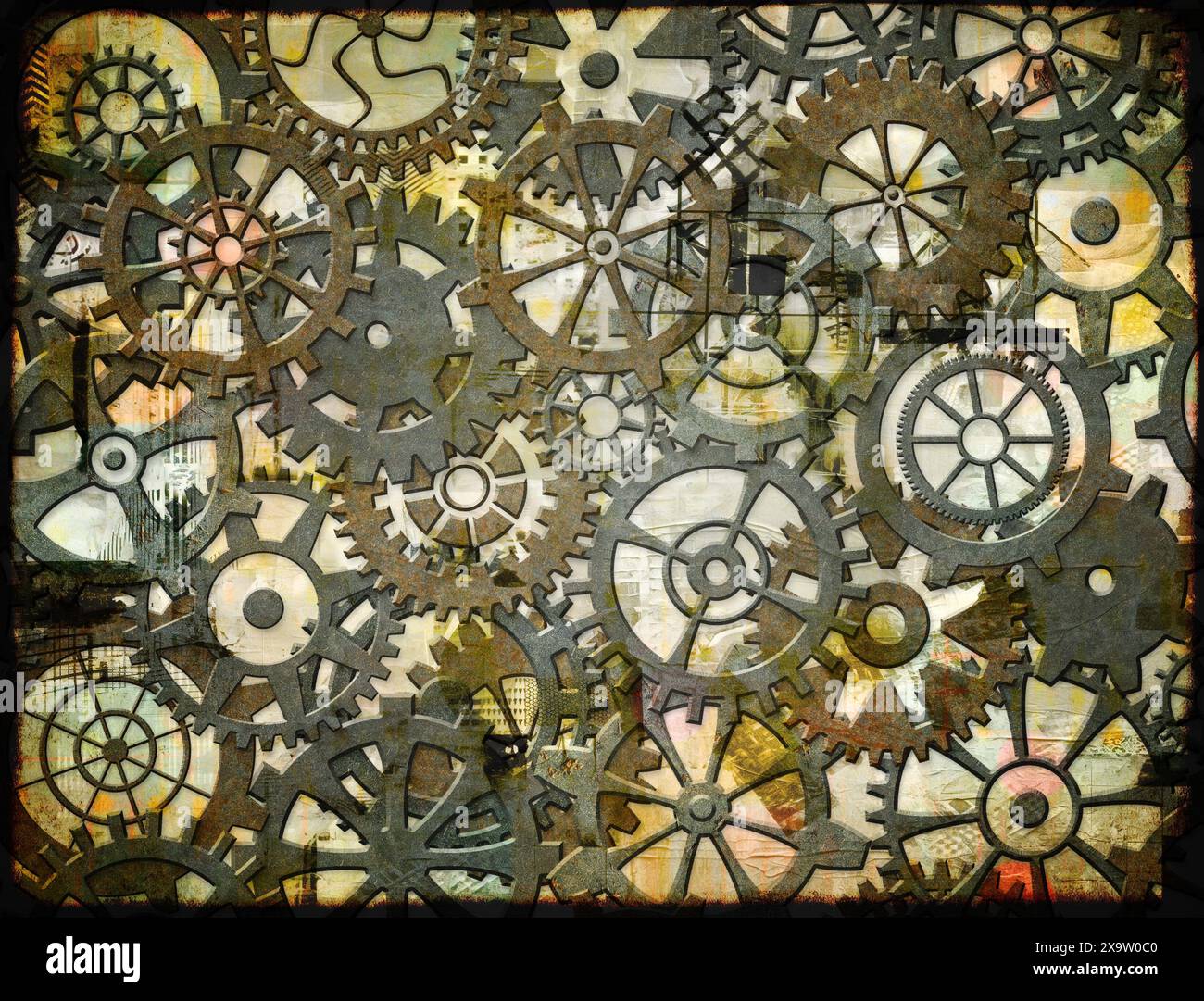 Horizontal or vertical grunge background with retro gears. Vintage ...