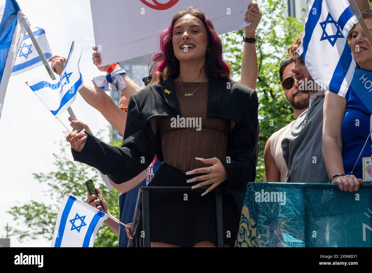 NEW YORK, NEW YORK - JUNE 2: Israeli singer Eden Golan rides a float up ...