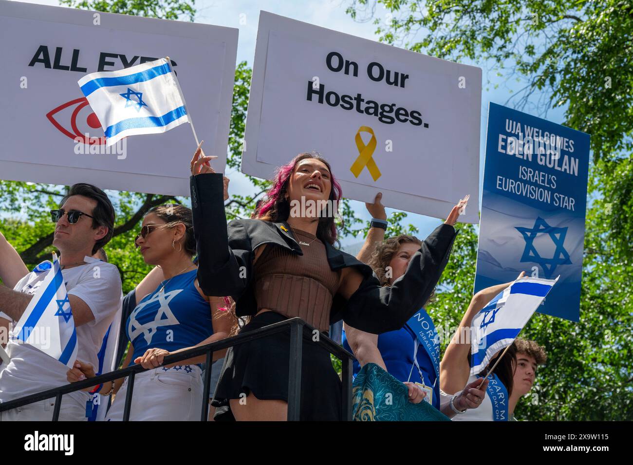 NEW YORK, NEW YORK - JUNE 2: Israeli singer Eden Golan rides a float up ...