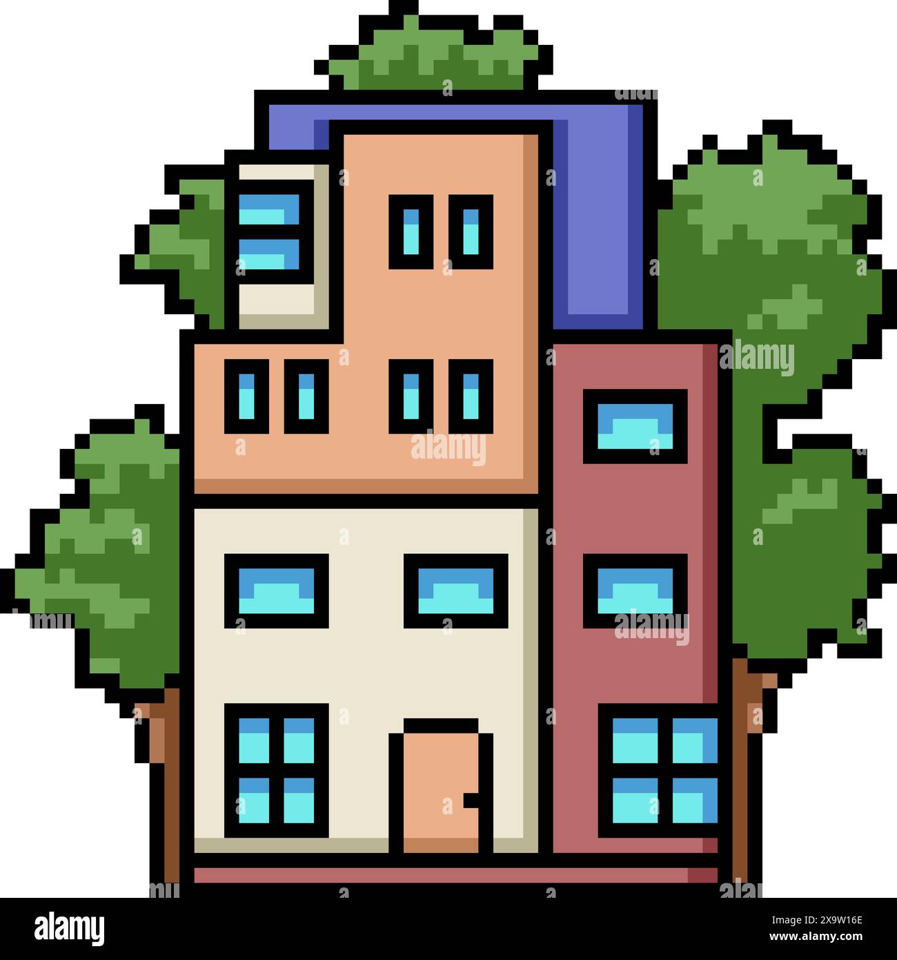 pixel art of modern town house isolated background Stock Vector Image ...