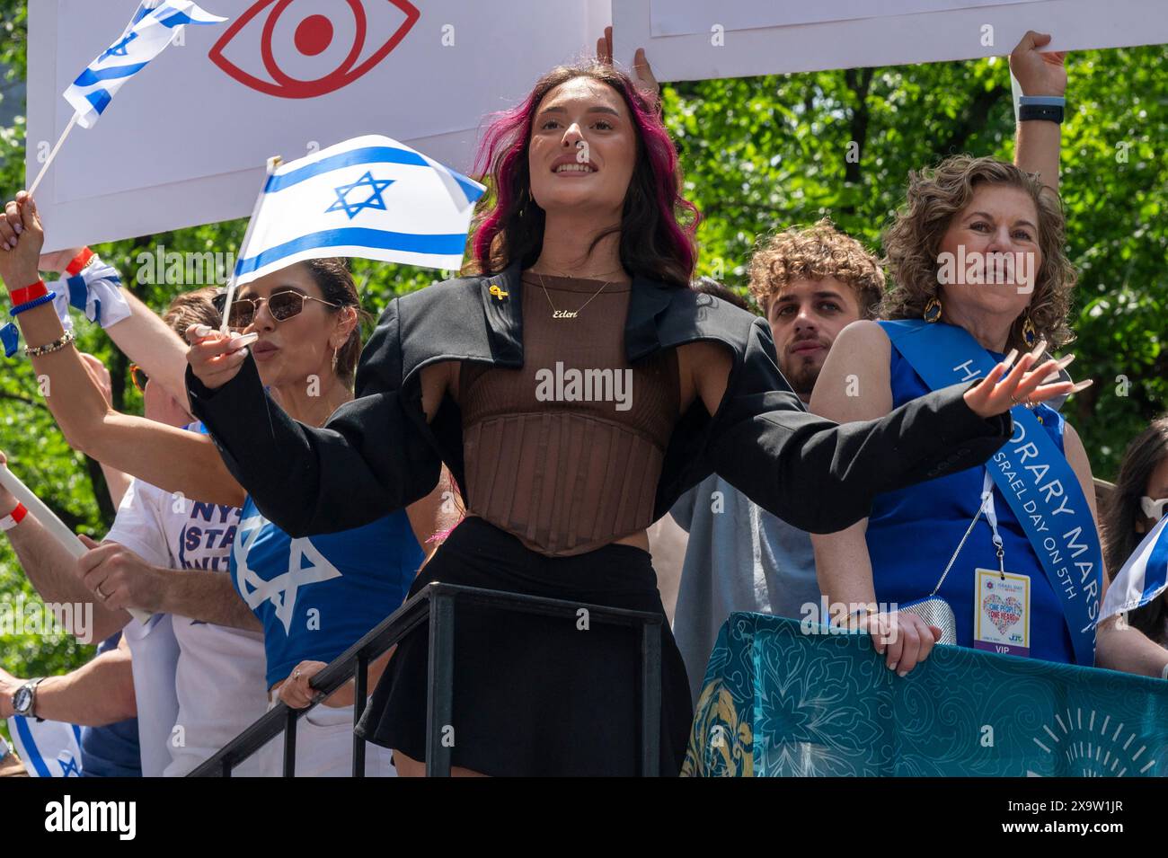 NEW YORK, NEW YORK - JUNE 2: Israeli singer Eden Golan rides a float up ...