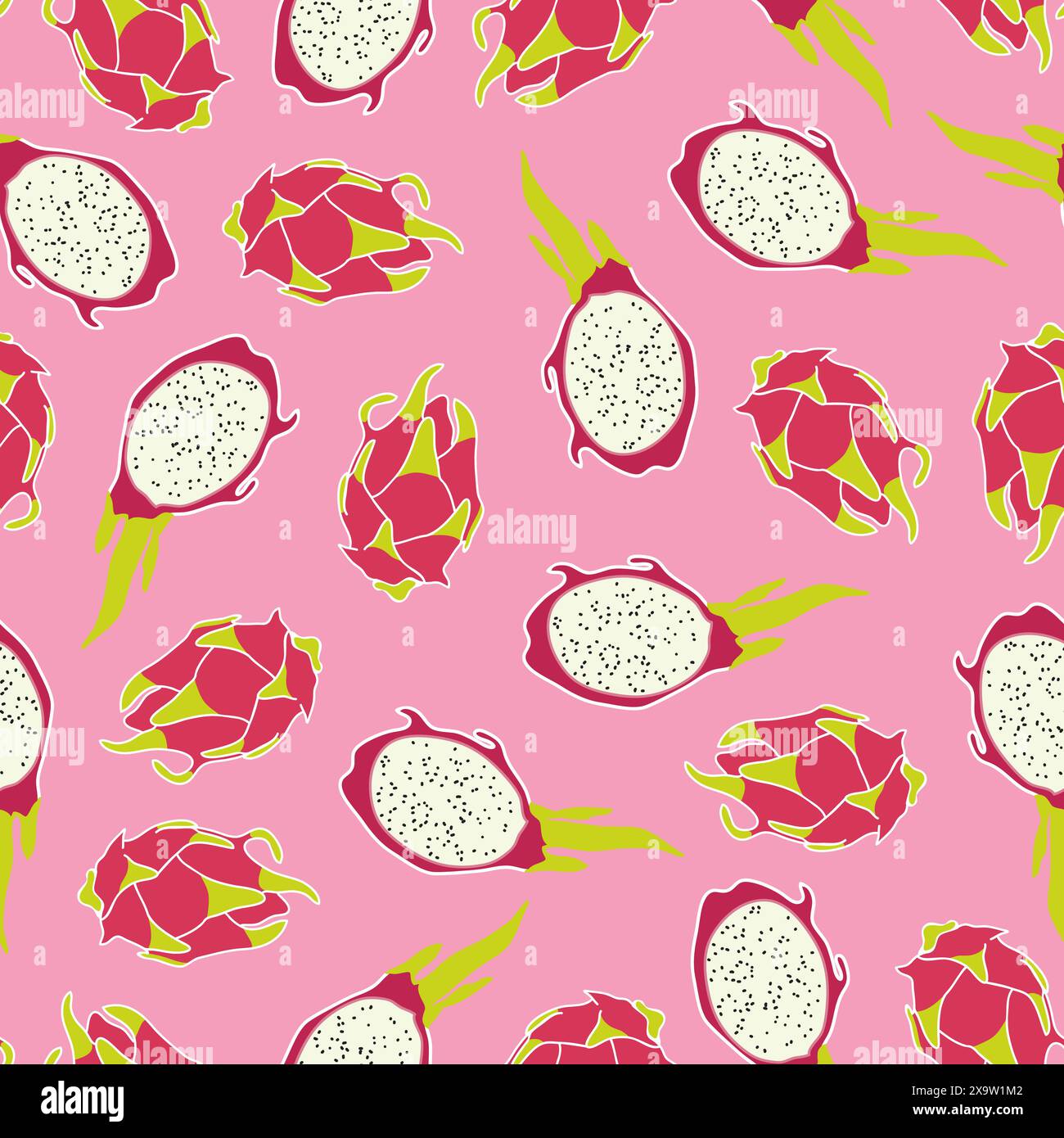 Seamless dragon fruit pattern on pink background illustration Stock ...