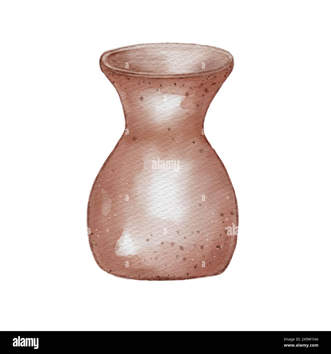 Pink clay vase handmade watercolor illustration isolated. Large wide ...