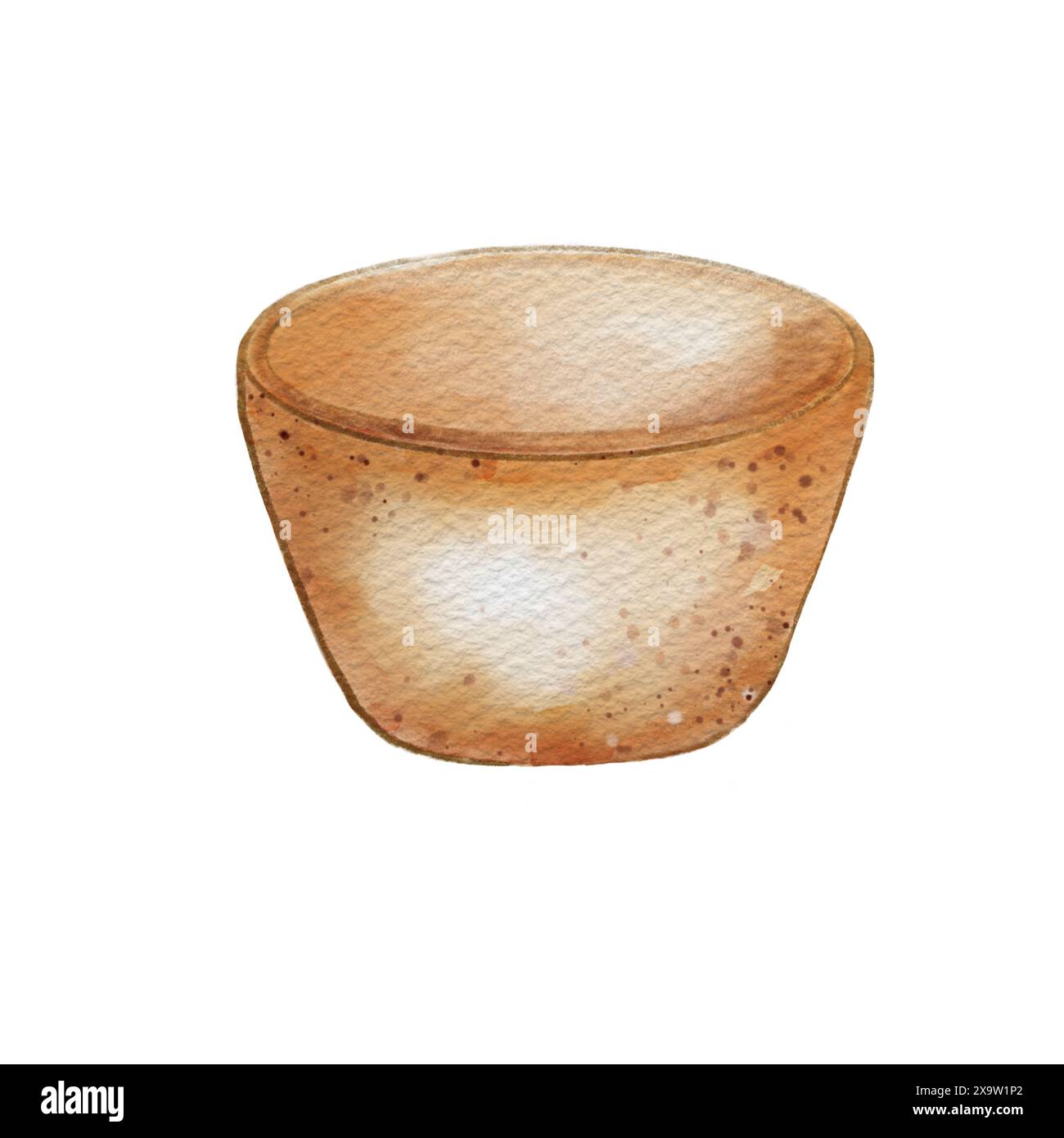 Handcrafted bowl in ocher color watercolor illustration isolated. Deep ...