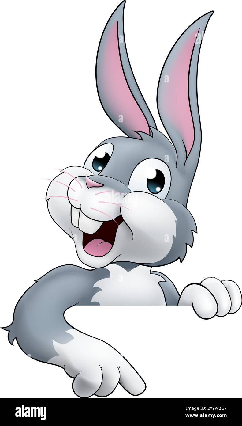 Easter Bunny Rabbit Cartoon Character Peeking Sign Stock Vector Image ...