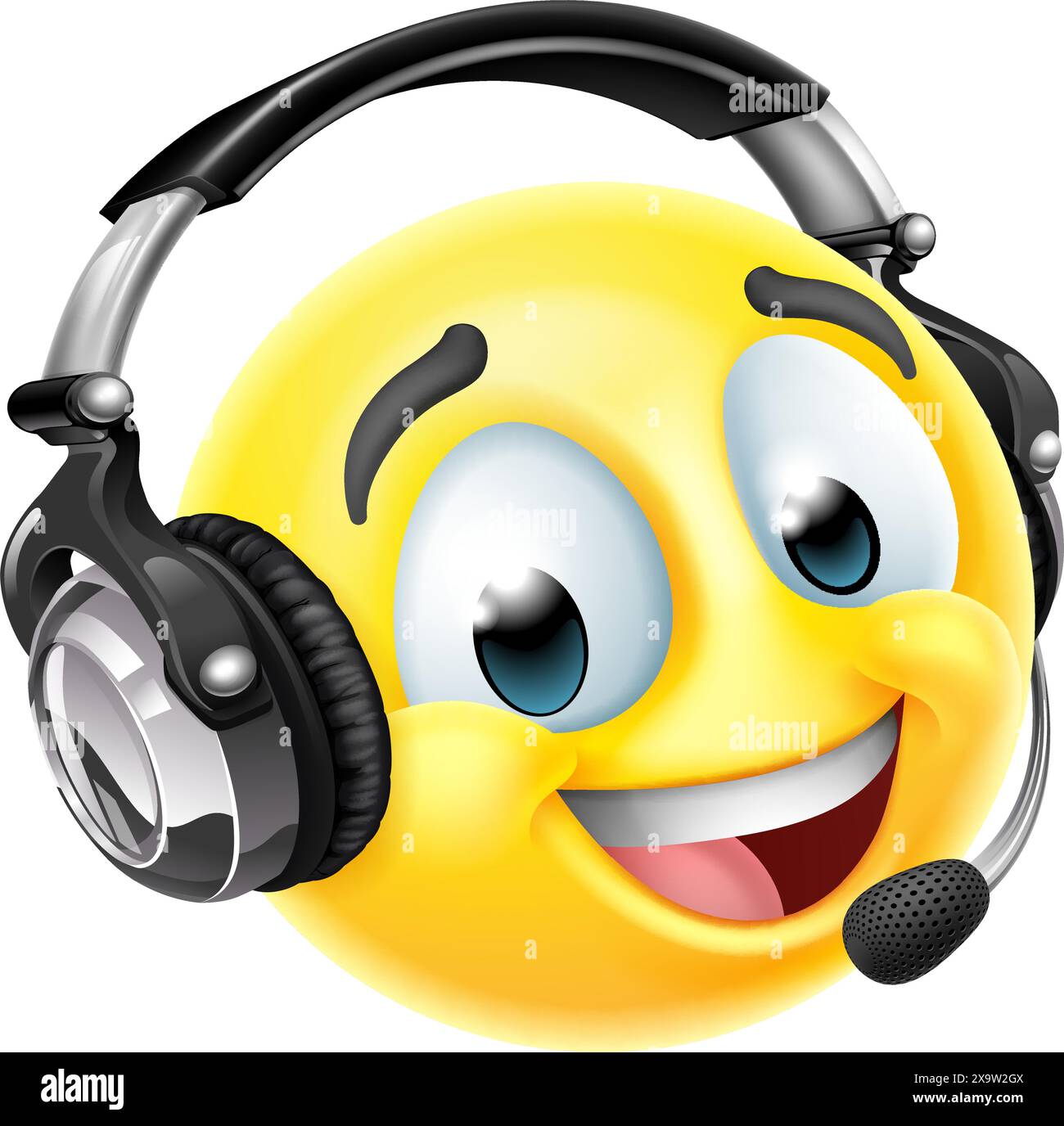 Cartoon Emoji Emoticon Face With Headset Stock Vector Image & Art - Alamy