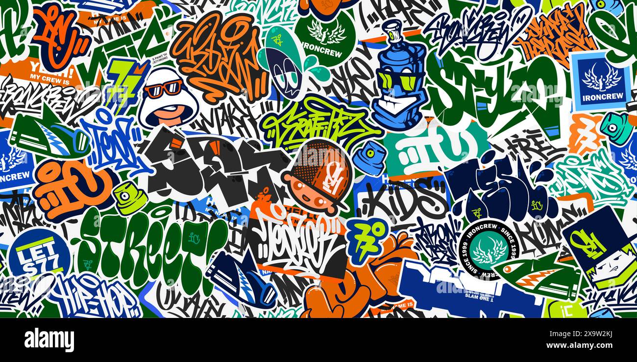 Cool Abstract Seamless Colorful Urban Graffiti Style Sticker Bombing ...