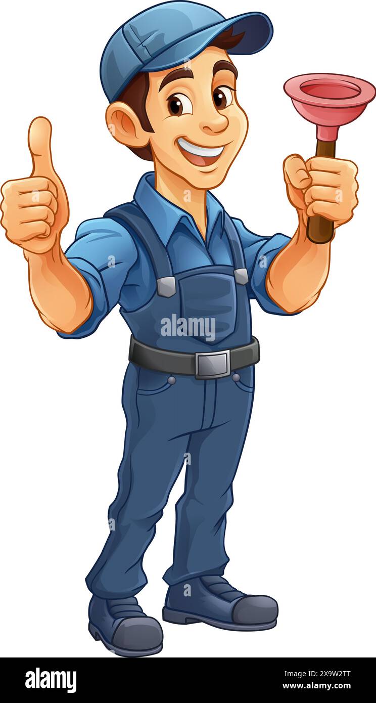 Plumber Plunger Tool Cartoon Plumbing Man Handyman Stock Vector Image ...