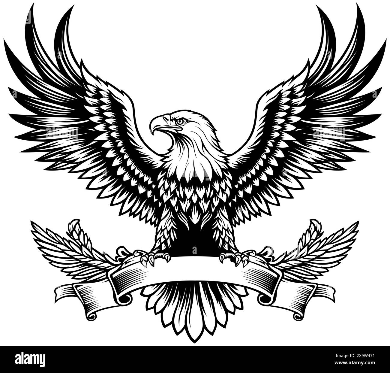 Bald Eagle with Outstretched Wings with Banner Stock Vector Image & Art ...