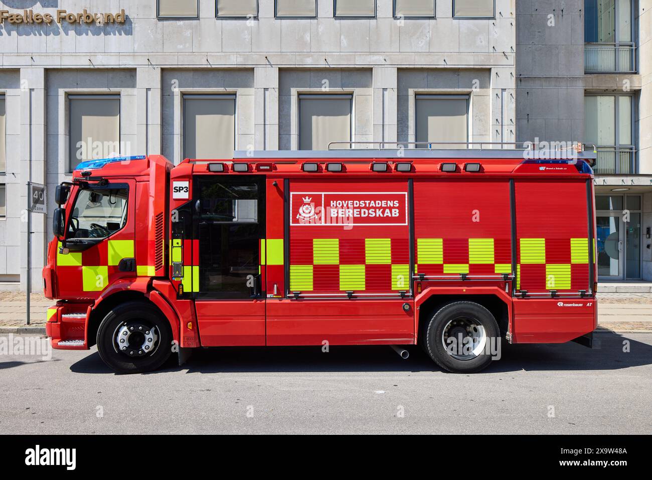 Hovedstadens Beredskab (Greater Copenhagen Fire Department), fire engine; Copenhagen, Denmark ...
