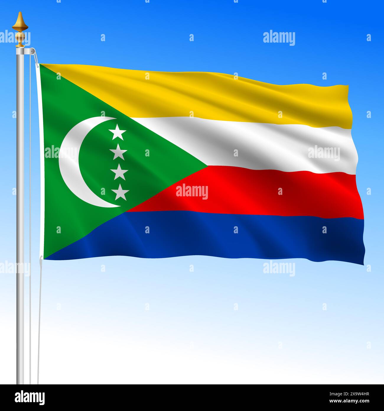 Comoros islands, official national waving flag, indian ocean, vector ...