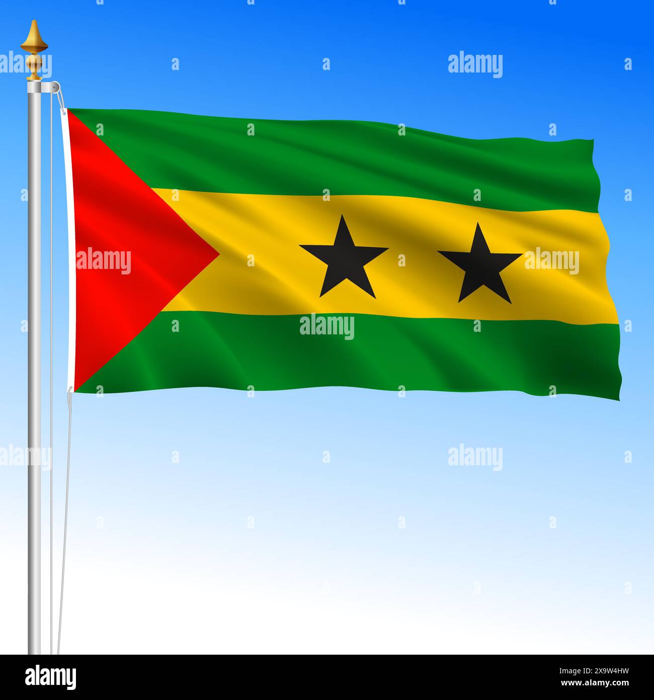 Sao Tome and Principe, official national waving flag, african country ...