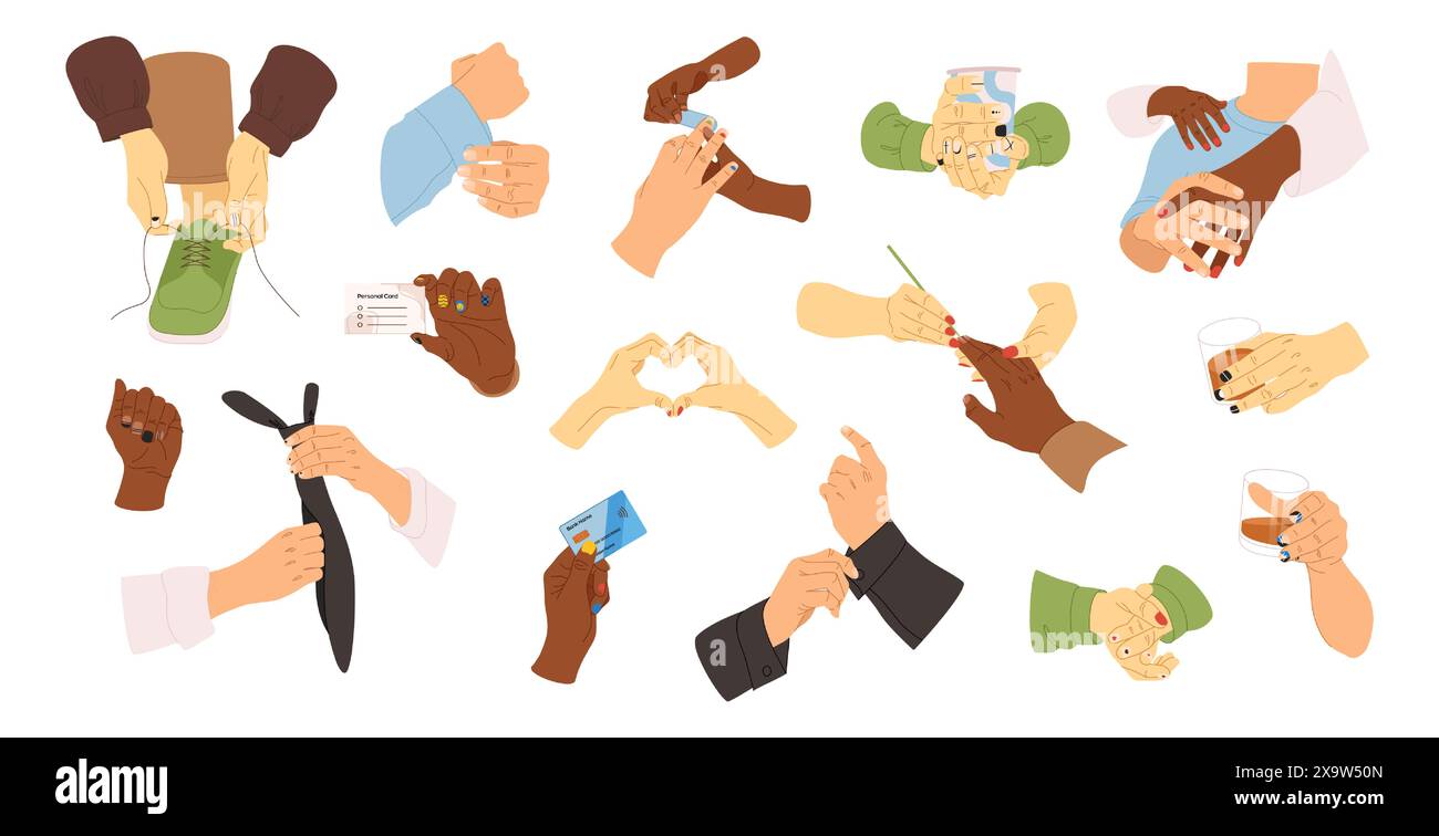 Set of male hands with painted nails. Vector illustration. Male ...