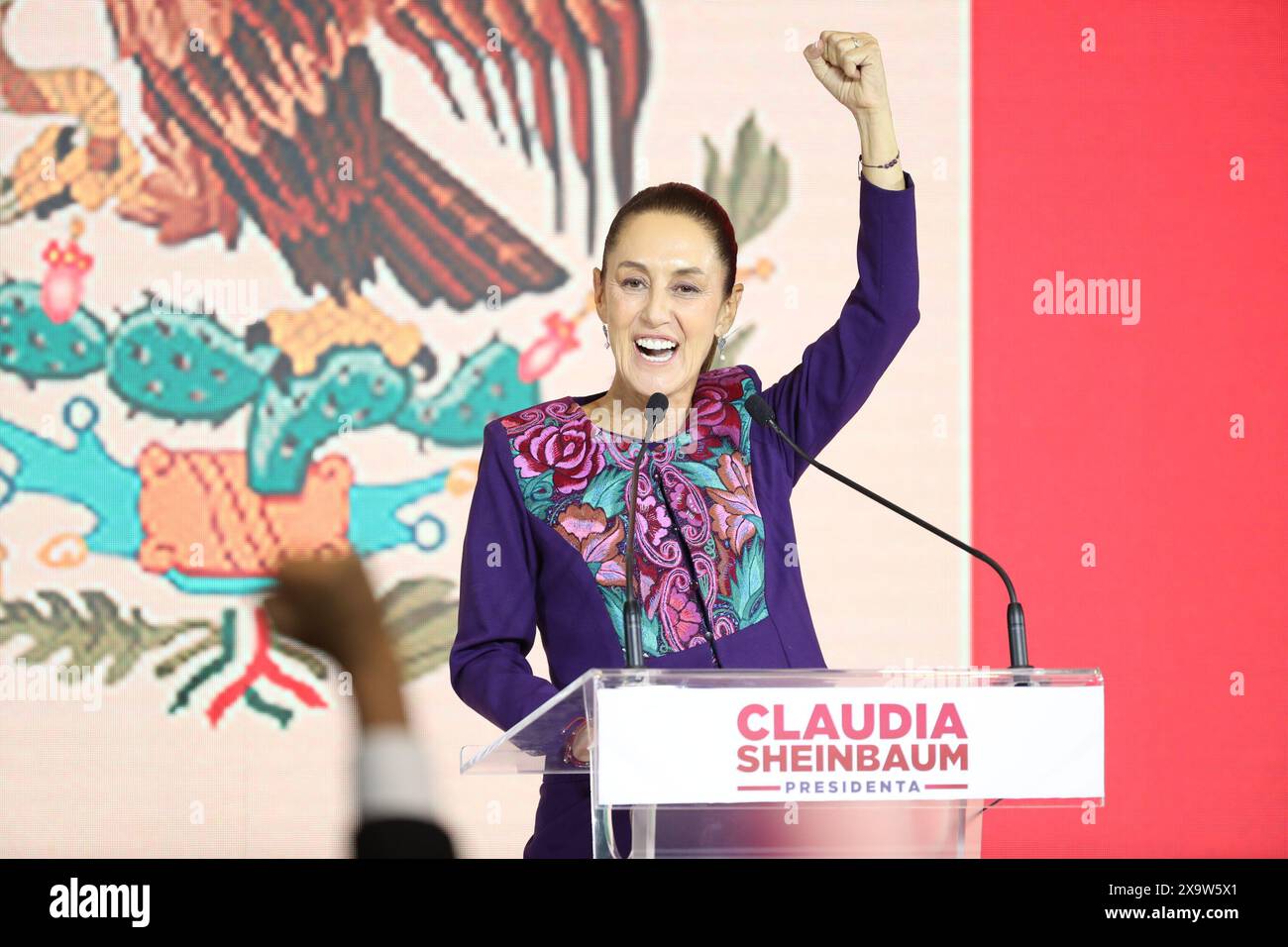 Mexico City, Mexico. 3rd June, 2024. Claudia Sheinbaum gives a speech ...