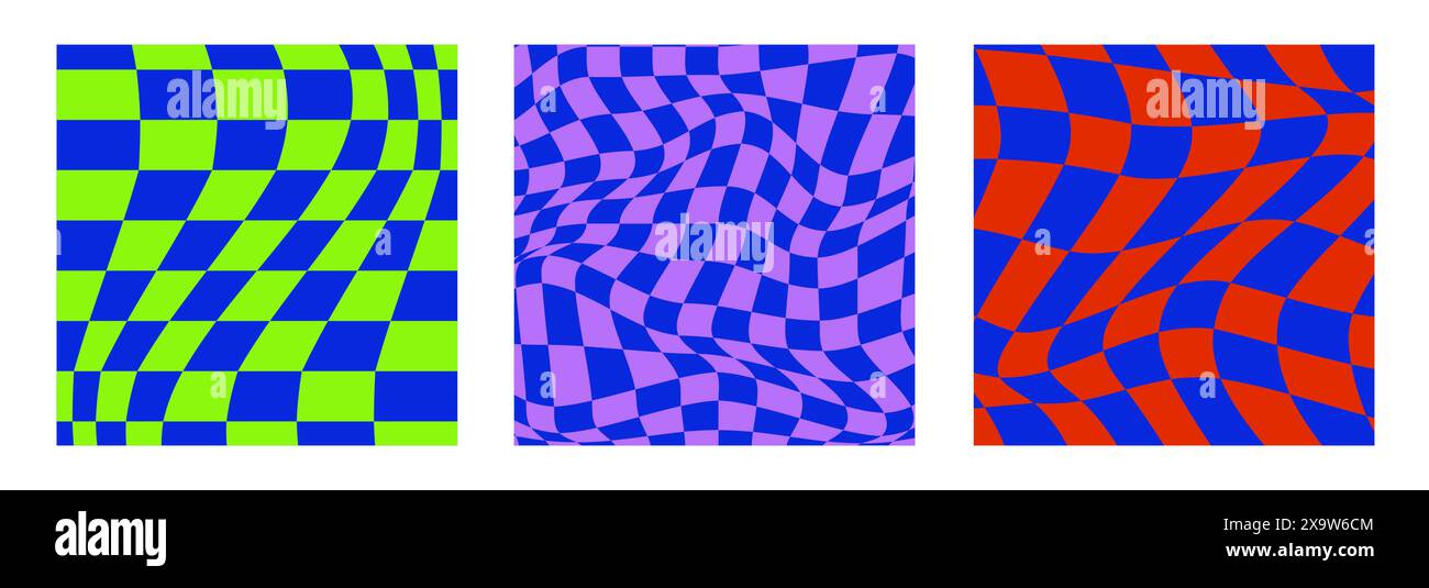 Psychedelic Checkerboard. Set of Trippy checkered wallpaper. Groovy Backgrounds. Hippie vector ...