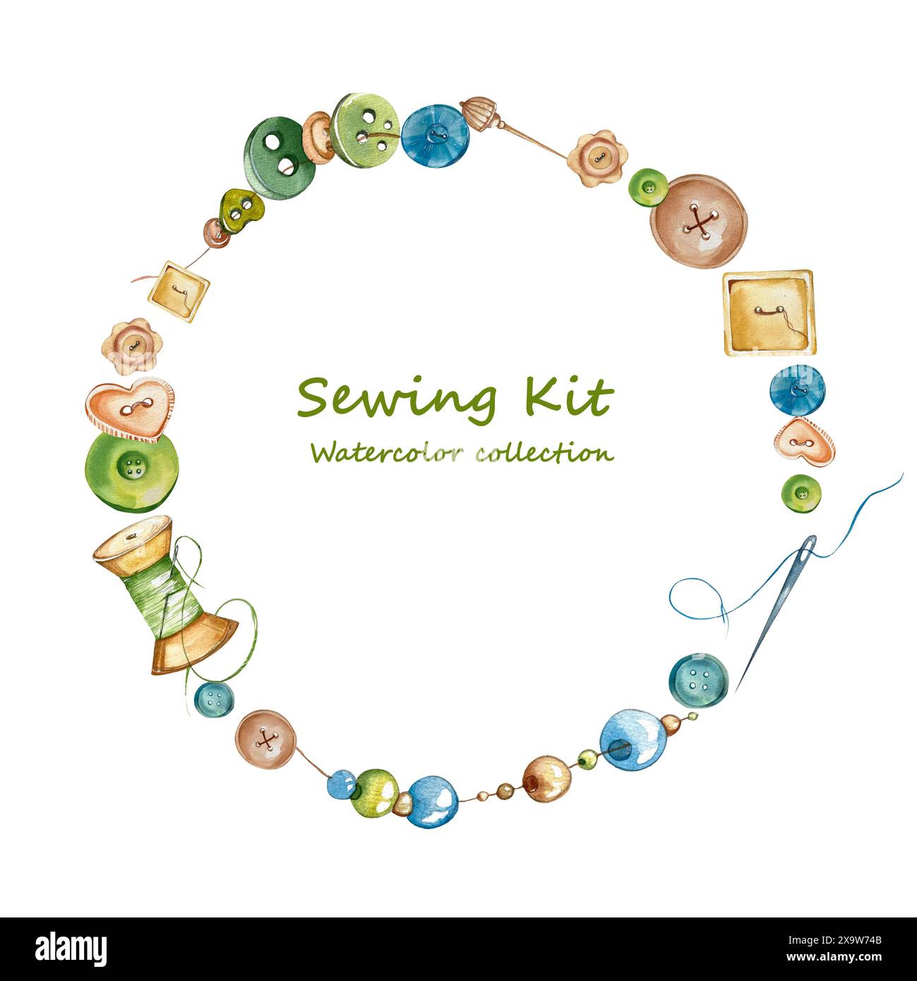 Round Frame from Sewing Supplies. Buttons Different shapes, Threads ...