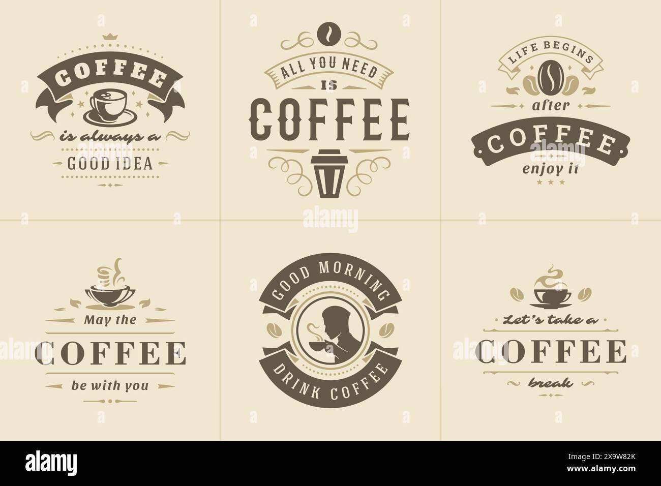 Coffee quotes vintage typographic style inspirational phrases vector ...