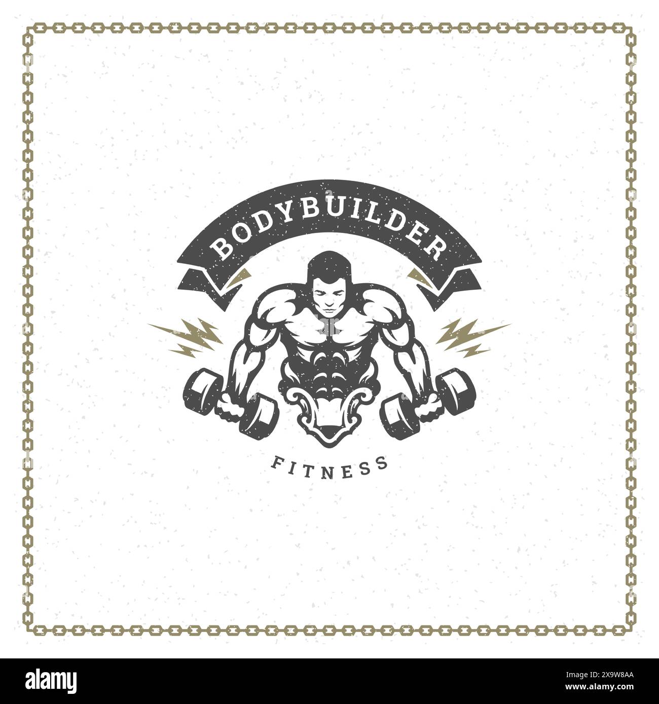 Fitness gym badge or emblem vector illustration. Man bodybuilder ...
