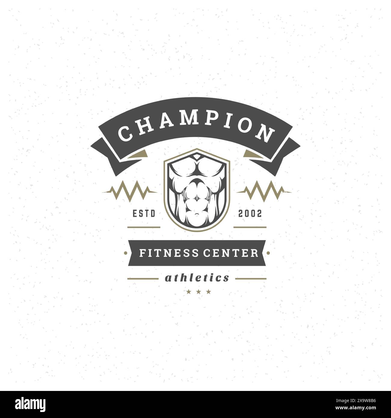 Bodybuilder man logo or badge vector illustration male muscles stomach ...