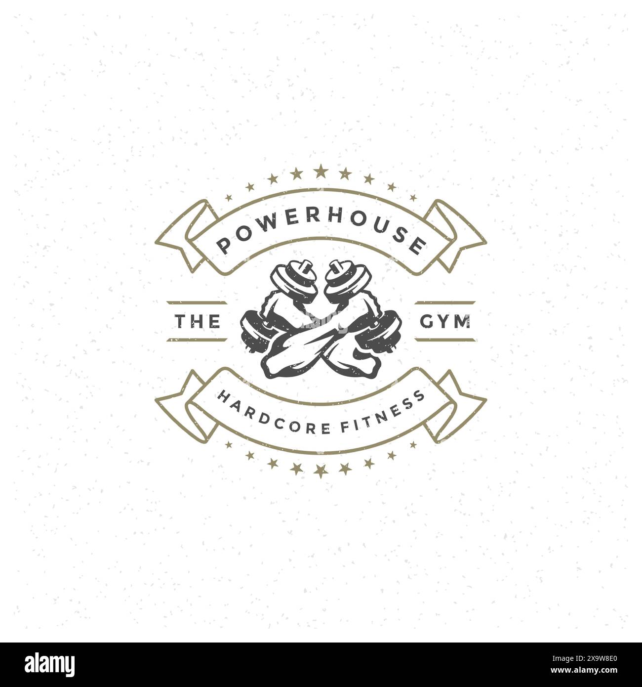 Bodybuilding logo or badge vector illustration male hands holding ...