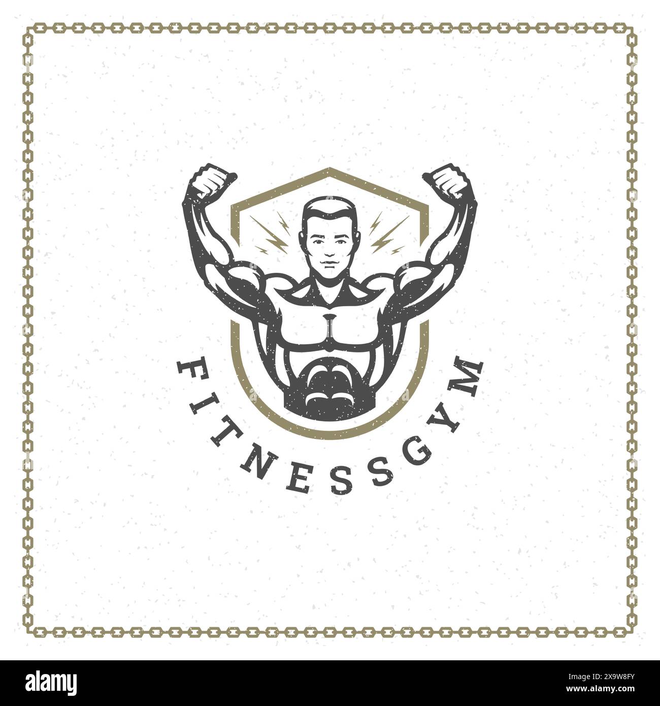 Fitness gym badge or emblem vector illustration. Bodybuilder man ...
