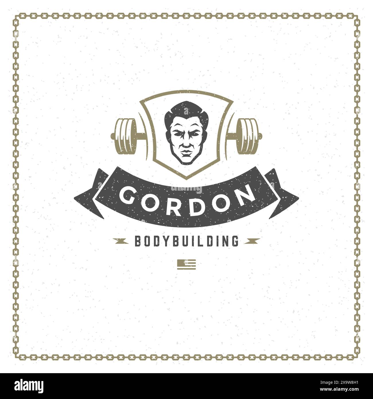 Fitness gym badge or emblem vector illustration. Bodybuilder man head ...