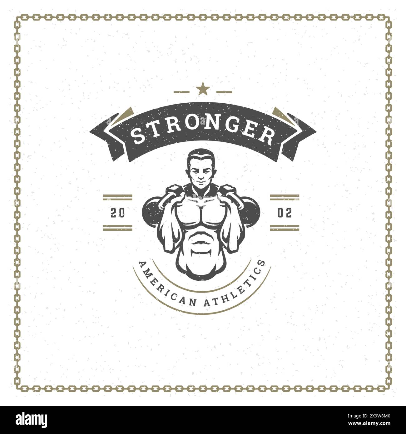 Fitness gym badge or emblem vector illustration. Man bodybuilder lifting kettlebells silhouette ...