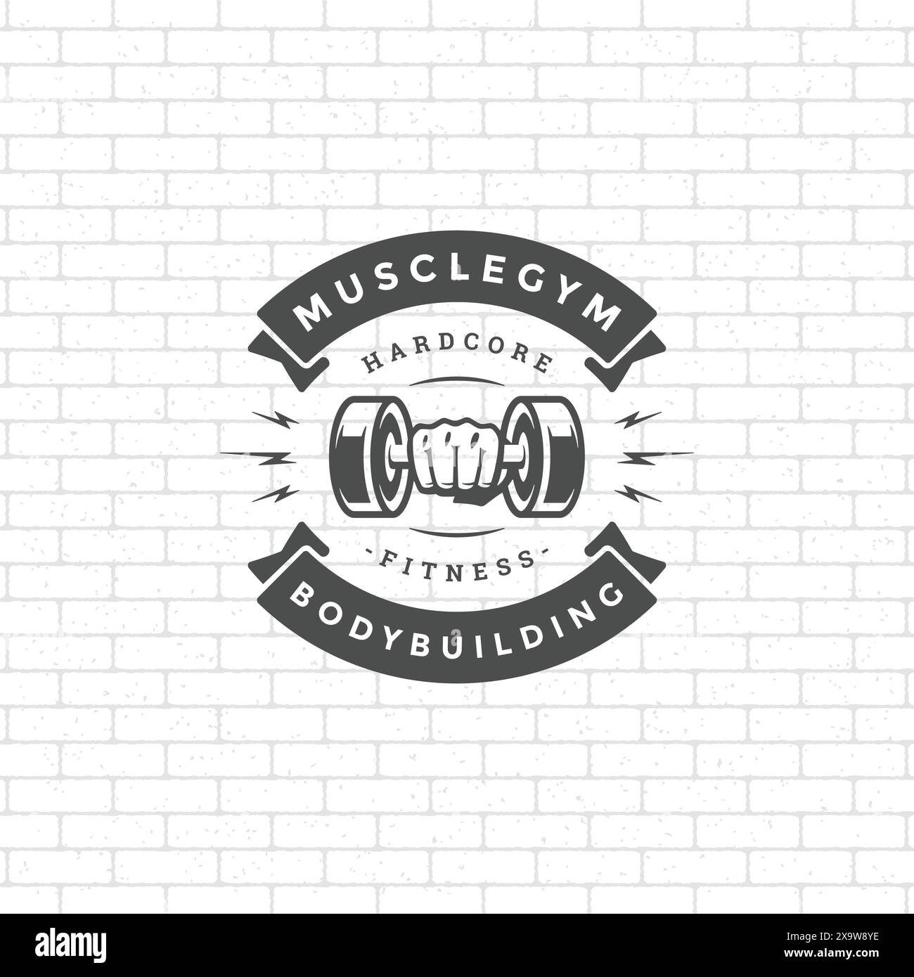 Bodybuilding logo or badge vector illustration male hand holding ...