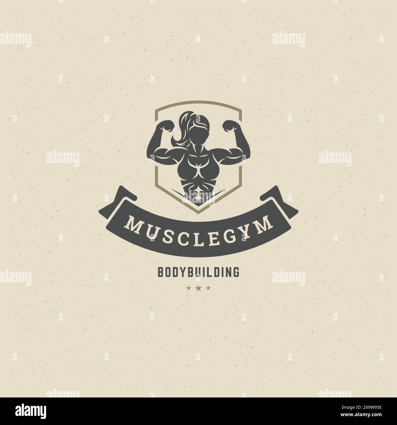 Bodybuilder woman logo or badge vector illustration female bodybuilding ...