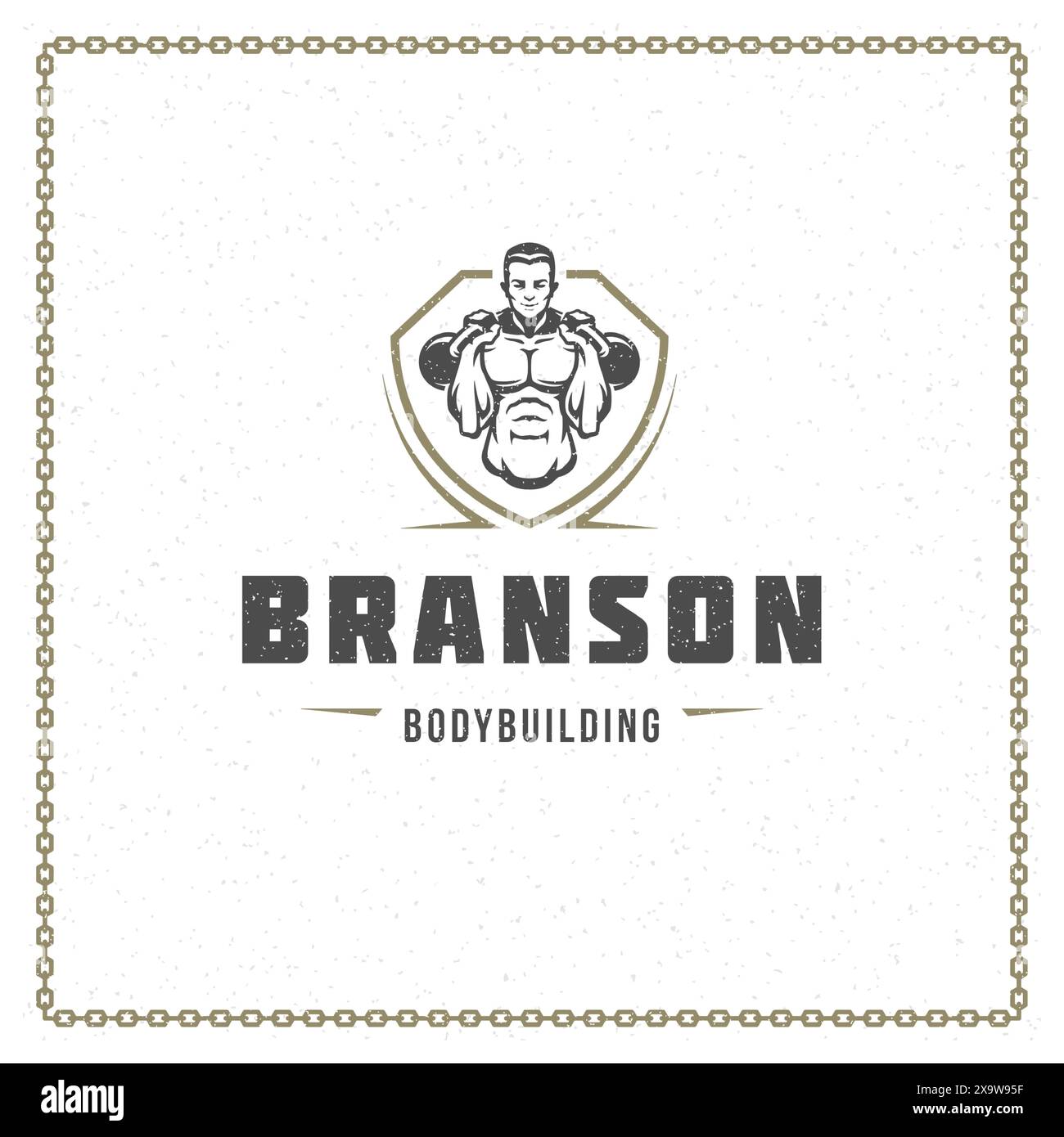 Fitness gym badge or emblem vector illustration. Man bodybuilder ...