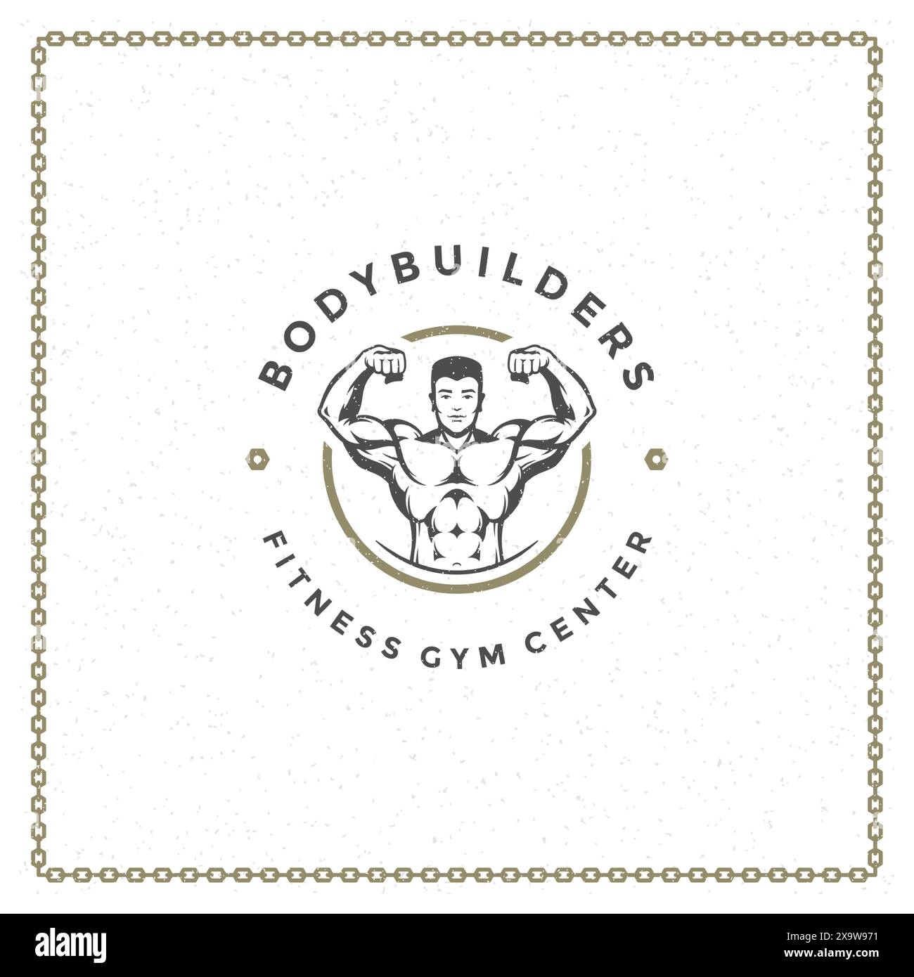 Fitness gym badge or emblem vector illustration. Bodybuilder man ...